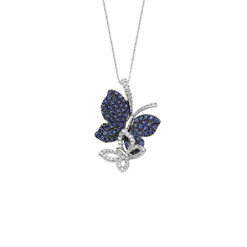 Pırlanta Safir Kelebek Kolye