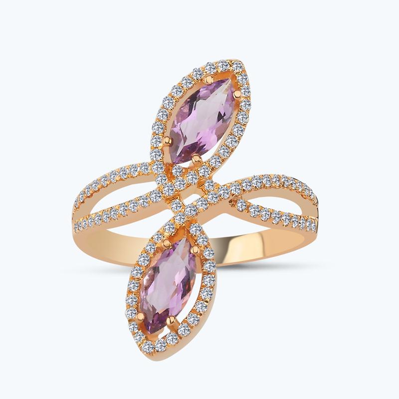 Pırlanta Ametist Taşlı Yüzük