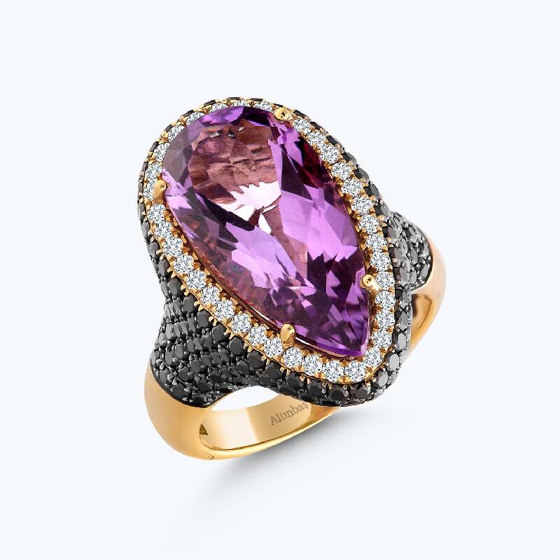 Pırlanta Ametist Taşlı Yüzük