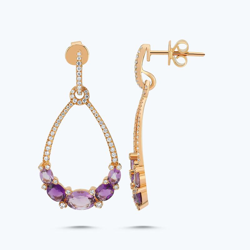 Pırlanta Ametist Taşlı Küpe