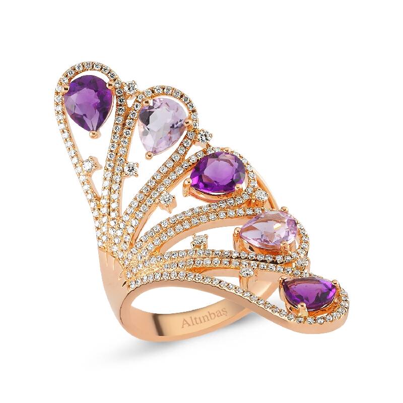 Pırlanta Topaz Ametist Yüzük