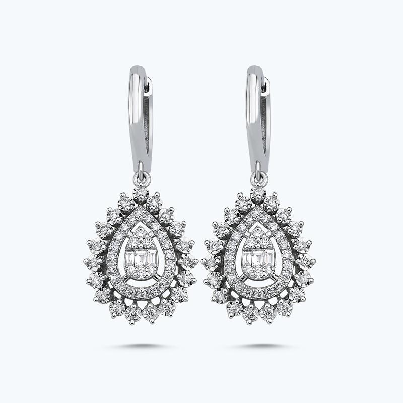 Pırlanta Baget Damla Küpe