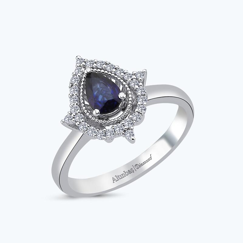 Pırlanta Safir Damla Yüzük