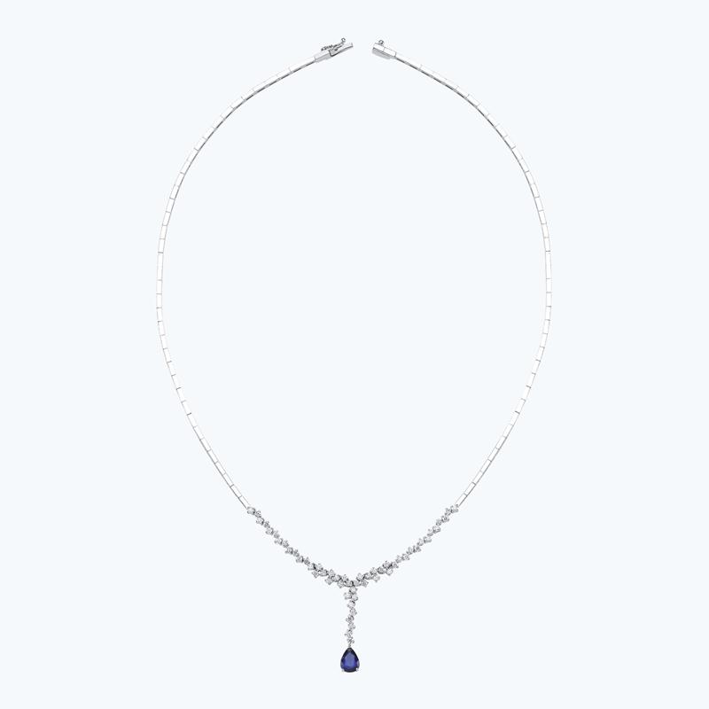 Pırlanta Safir Damla Kolye