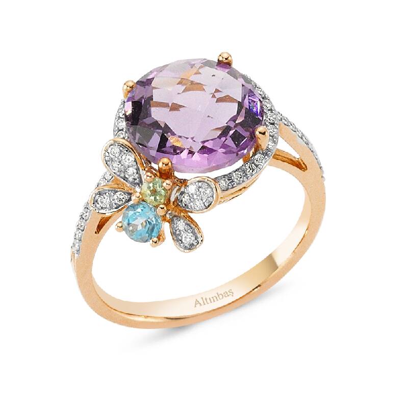 Pırlanta Ametist Taşlı Yüzük