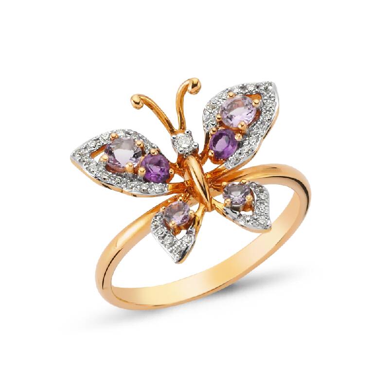 Pırlanta Ametist Kelebek Yüzük