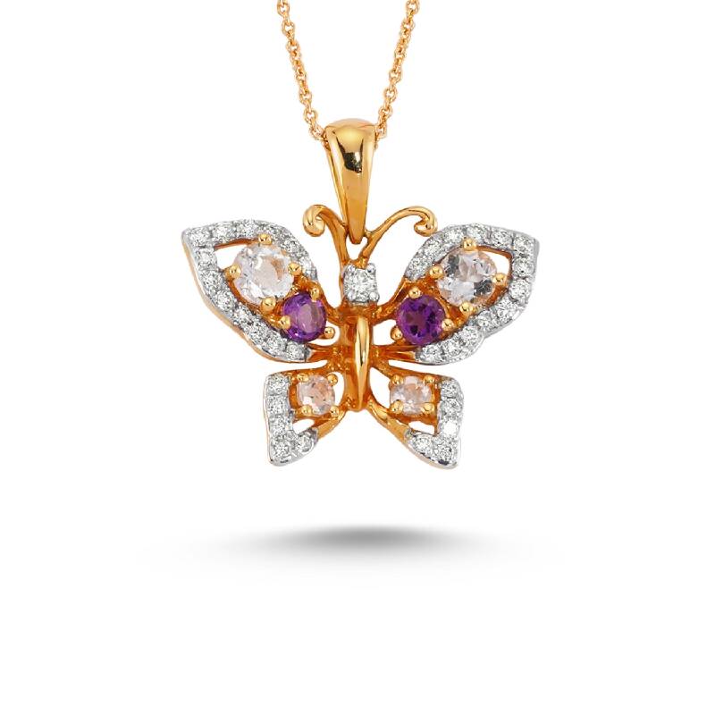 Pırlanta Ametist Kelebek Kolye