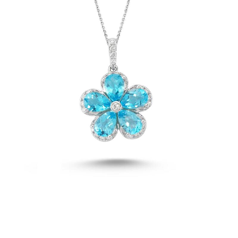 Pırlanta Mavi Topaz Kolye