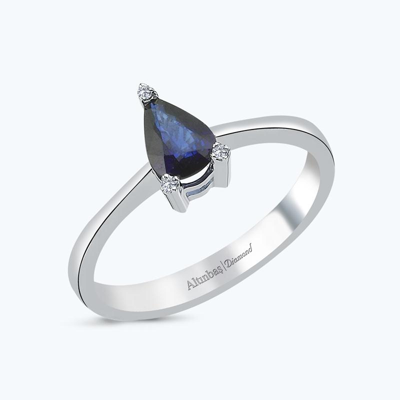 Pırlanta Safir Damla Yüzük