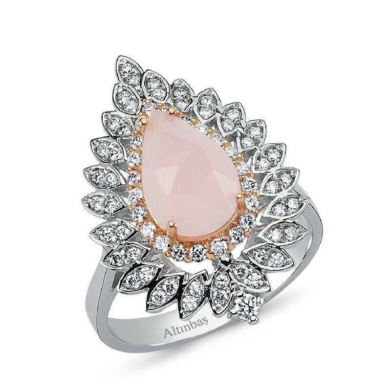 Pırlanta Damla Pembe Kuvars Yüzük