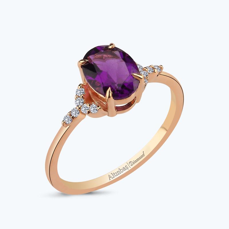 Pırlanta Ametist Taşlı Yüzük