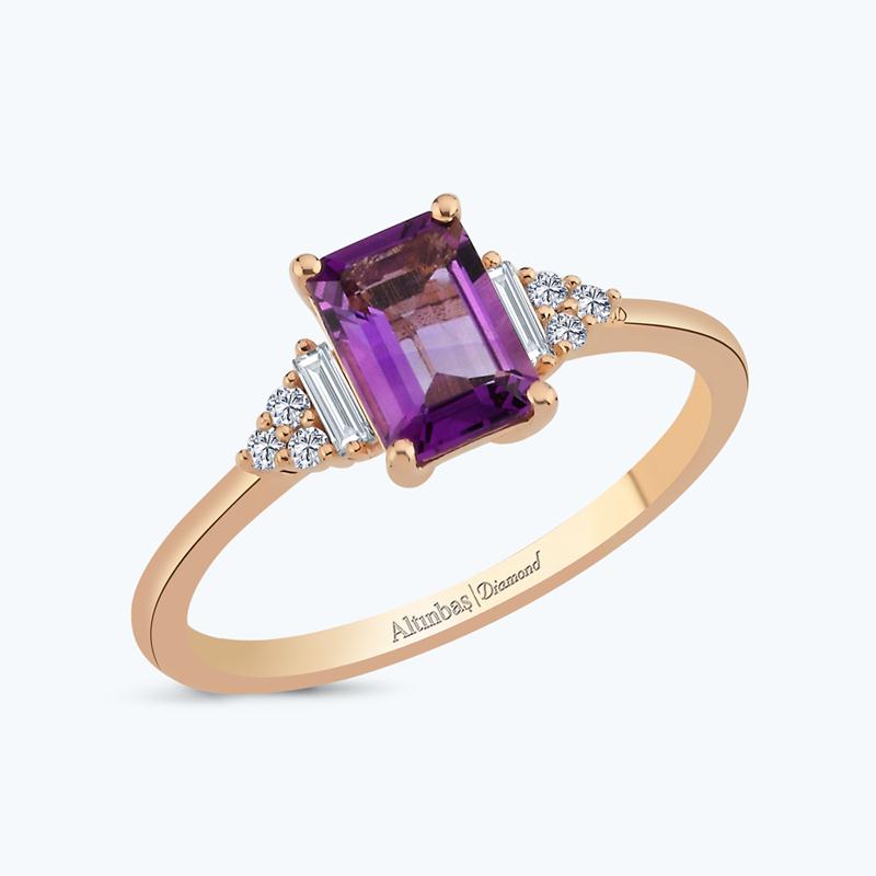 Pırlanta Ametist Taşlı Yüzük