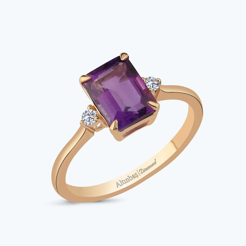 Pırlanta Ametist Taşlı Yüzük