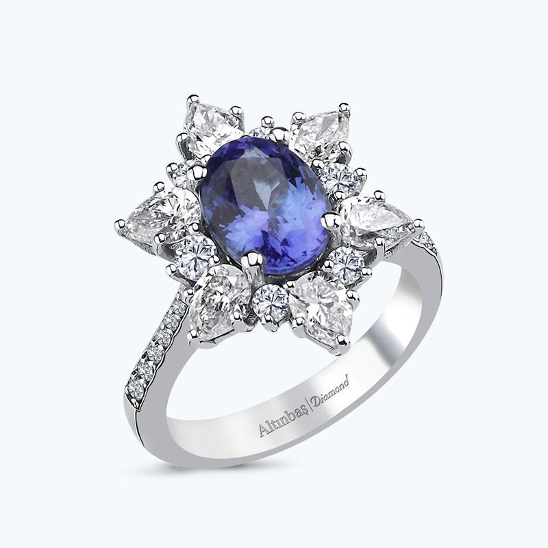 Pırlanta Safir Damla Yüzük