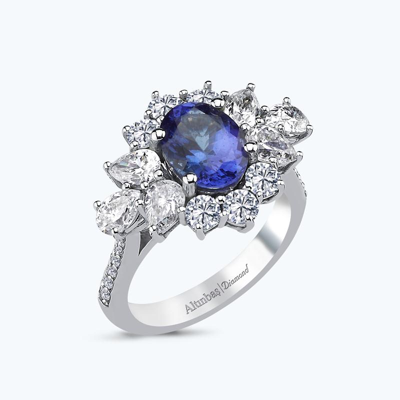 Pırlanta Safir Damla Yüzük