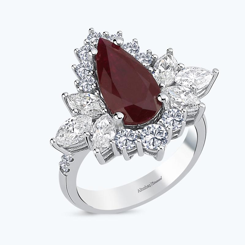 Pırlanta Yakut Damla Yüzük