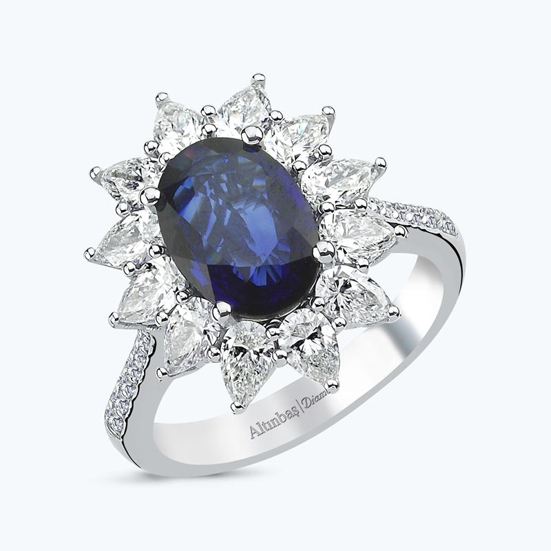 Pırlanta Safir Damla Yüzük