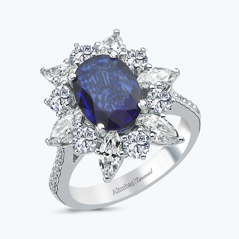 Pırlanta Safir Damla Yüzük