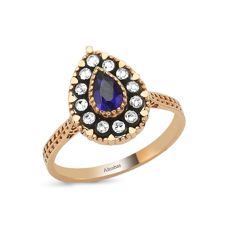 Pırlanta Safir Damla Yüzük