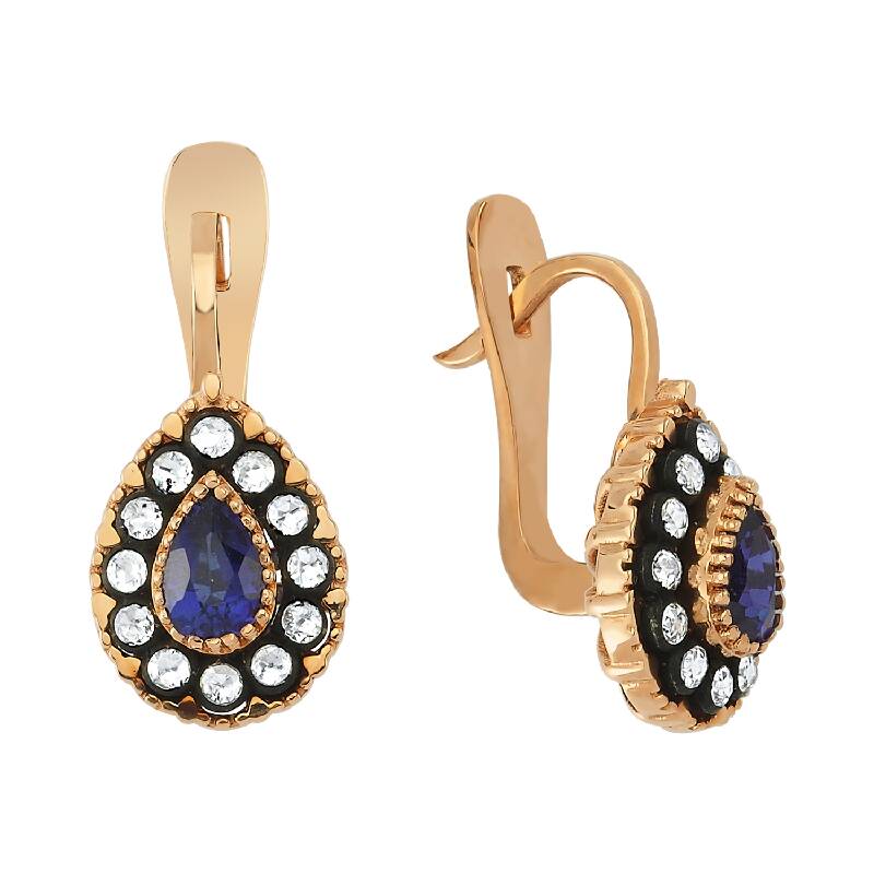 Pırlanta Safir Damla Küpe