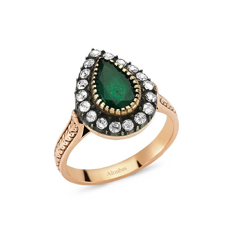 Elmas Zümrüt Damla Yüzük