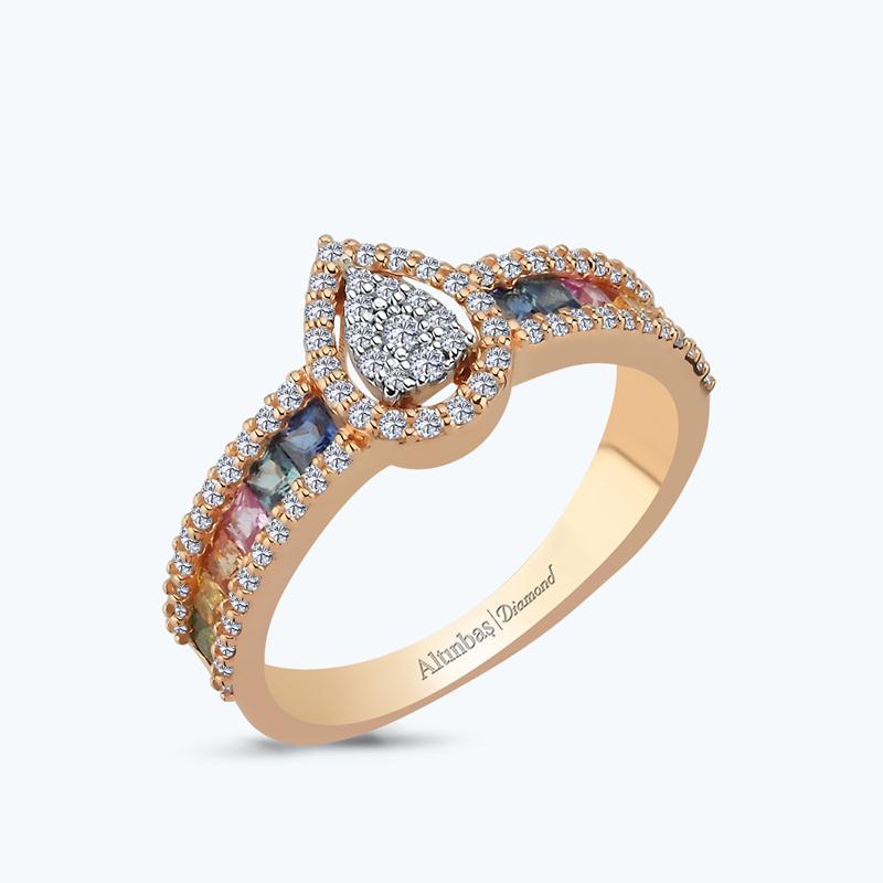 Pırlanta Safir Damla Yüzük