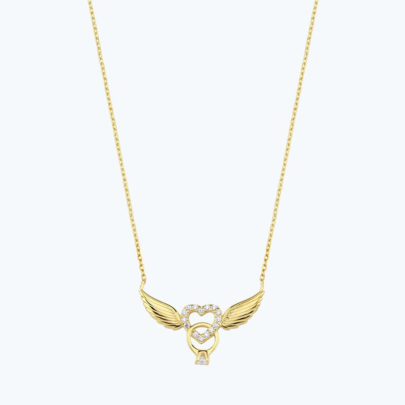 Altın Kalpli Kanat Kolye