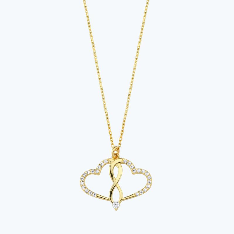 Altın Kalpli Sonsuzluk Kolye
