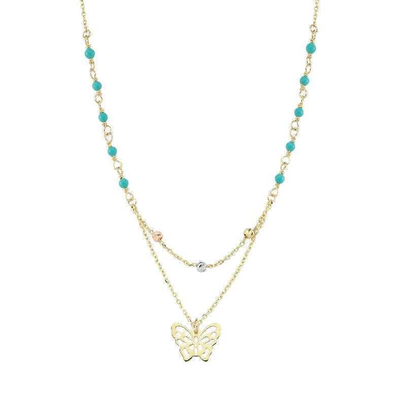 Altın Çift Zincir Kelebek Kolye