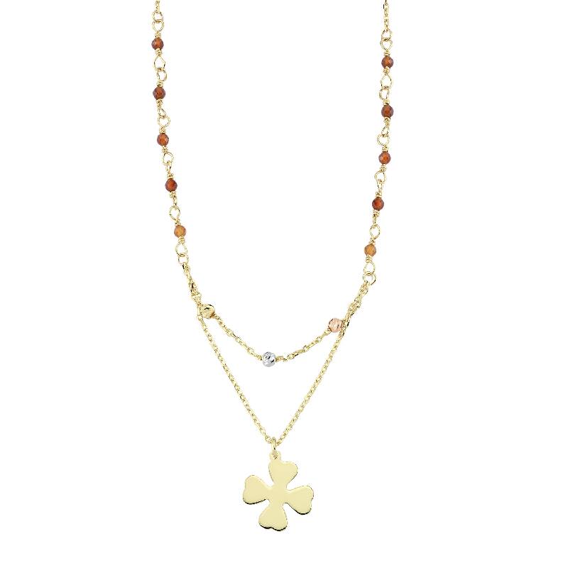 Altın Çift Zincir Yonca Kolye