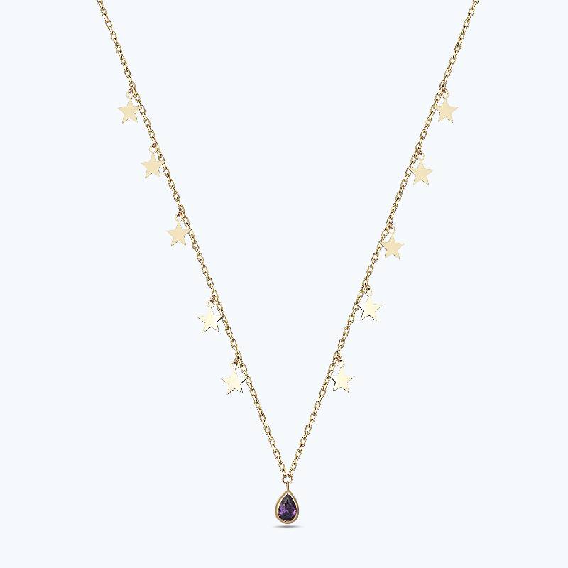 Ametist Taşlı Altın Yansıma Kolye