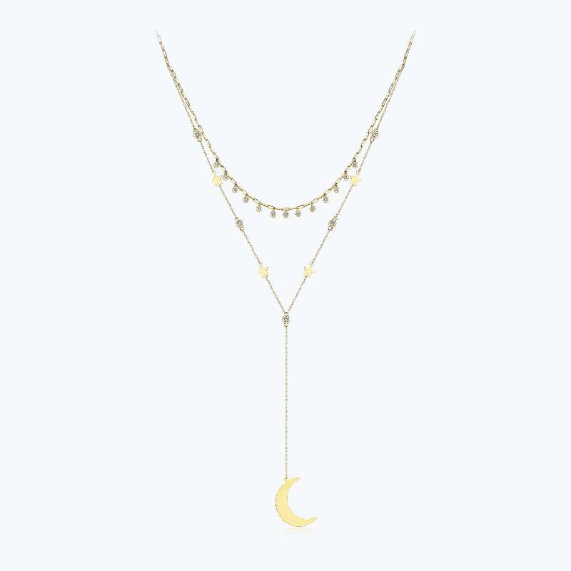 Altın Ay Yıldız Yansıma Kolye