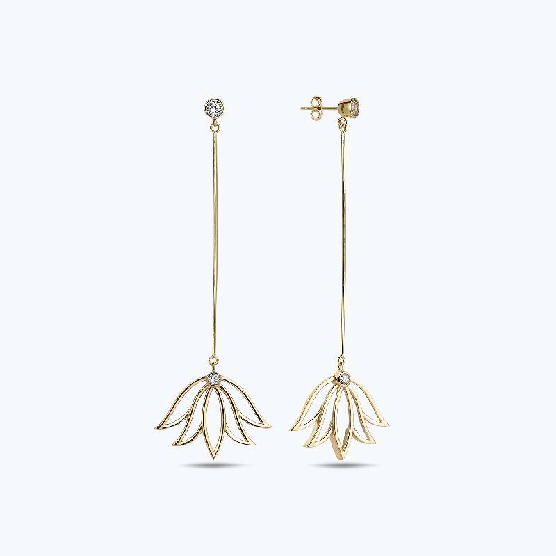 Altın Lotus Yansıma Küpe