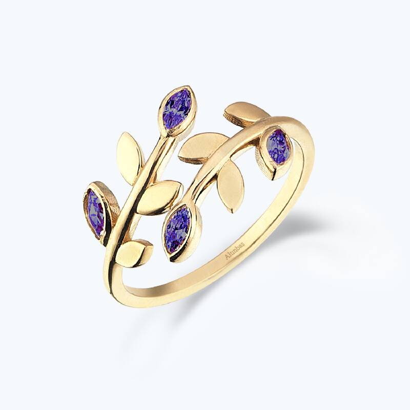 Ametist Taşlı Altın Yansıma Yüzük