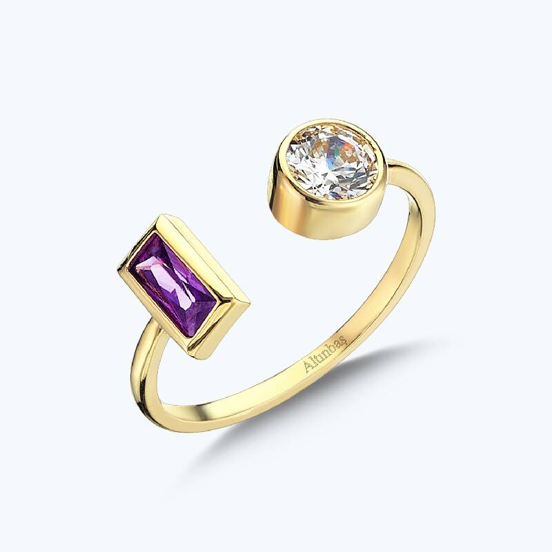 Ametist Taşlı Altın Yansıma Yüzük
