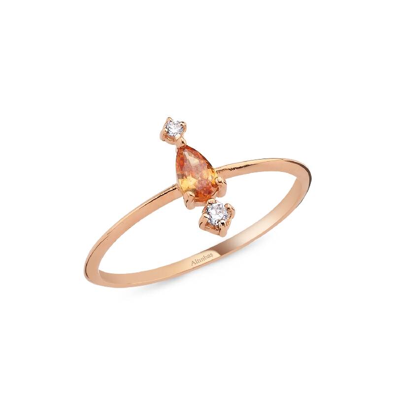 Turuncu Taşlı Altın Yüzük