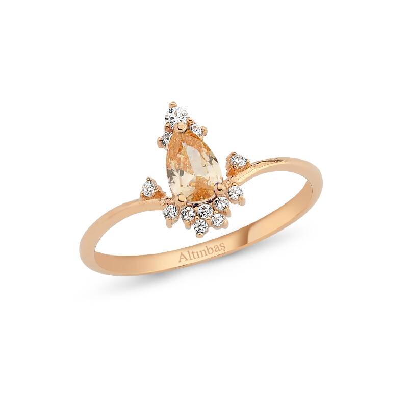 Turuncu Taşlı Altın Yüzük